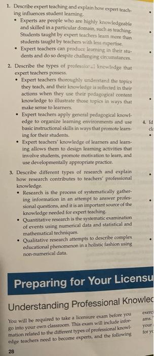 Solved 1. Describe expert teaching and explain how expert | Chegg.com