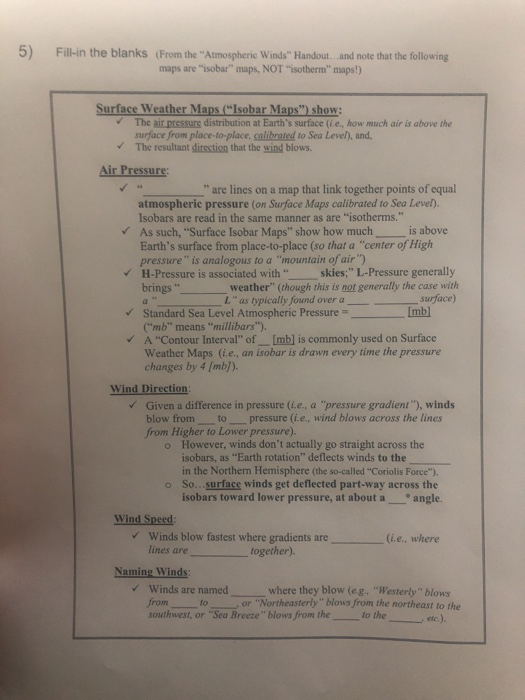 Solved 5) Fill-in the blanks (From the "Atmospheric Winds" | Chegg.com