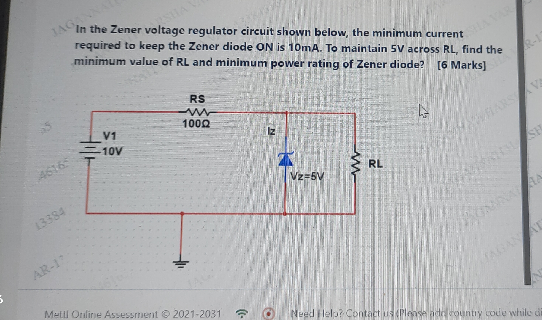 Solved In the Zener voltage regulator circuit shown below, | Chegg.com
