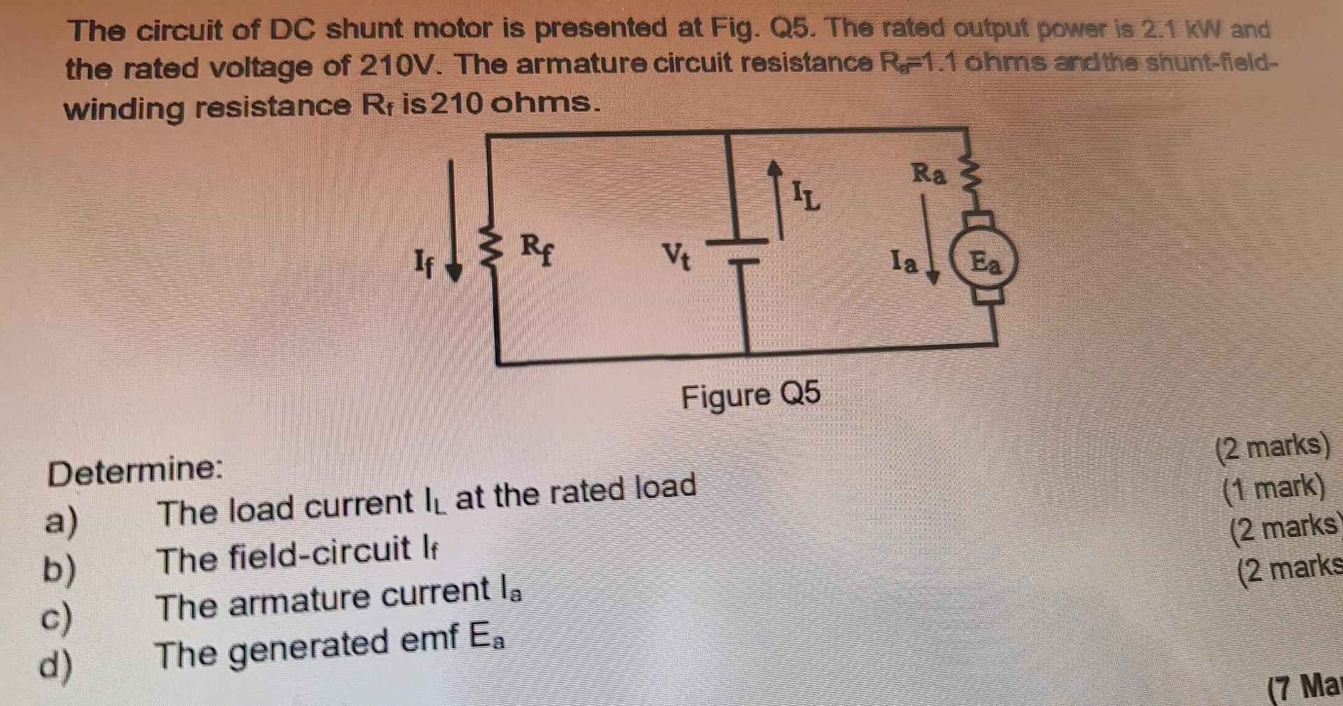 Solved The circuit of DC shunt motor is presented at Fig. | Chegg.com