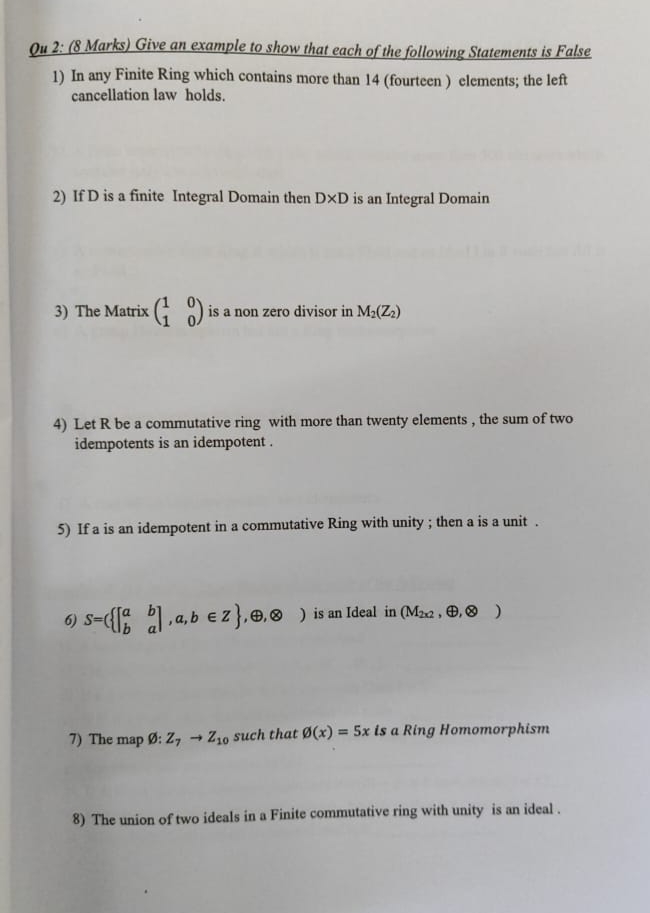 Solved Qu 2: (8 ﻿Marks) ﻿Give an example to show that each | Chegg.com