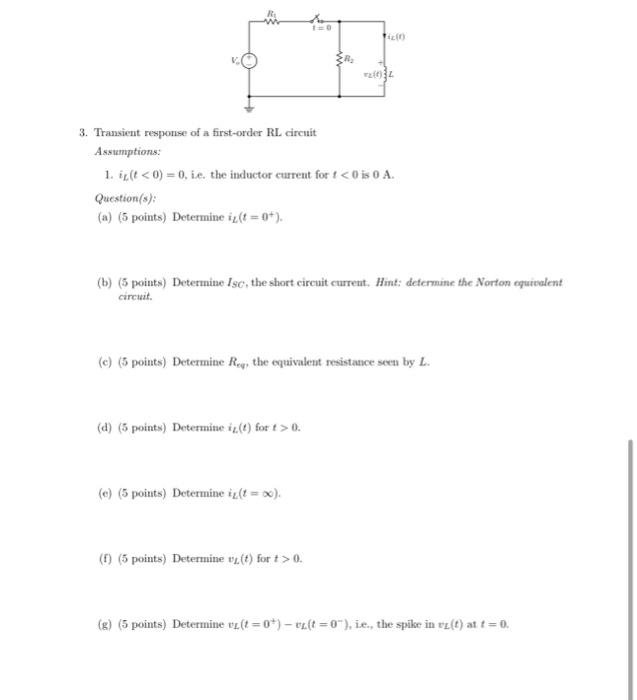 Solved 3. Transient response of a first-order RL circuit | Chegg.com