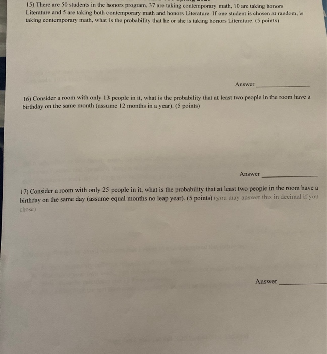 Solved 15) There are 50 students in the honors program, 37 | Chegg.com