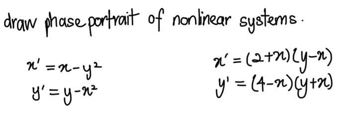 draw phase portrait of nonlinear systems. | Chegg.com