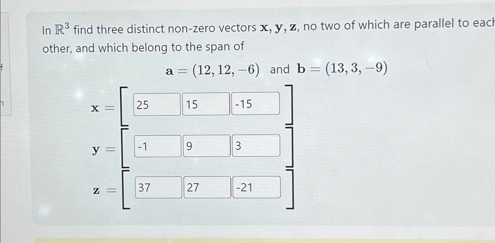 Solved In R3 ﻿find three distinct non-zero vectors x,y,z, | Chegg.com