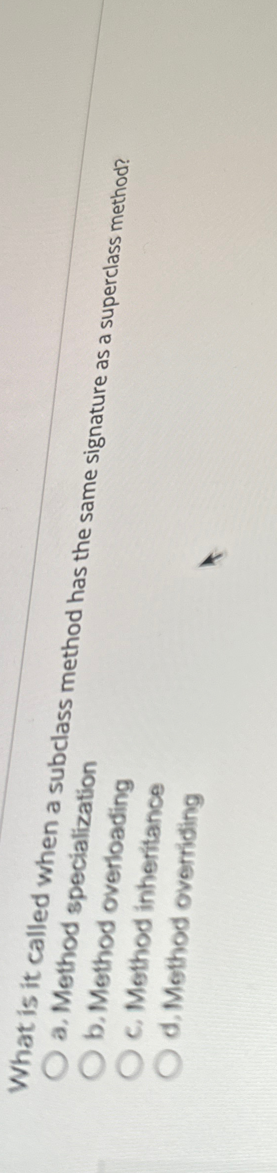 Solved What is it called when a subclass method has the same | Chegg.com