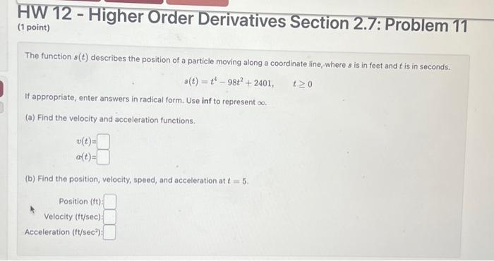 Solved (1 point )HW12 - Higher Order Derivatives Section | Chegg.com