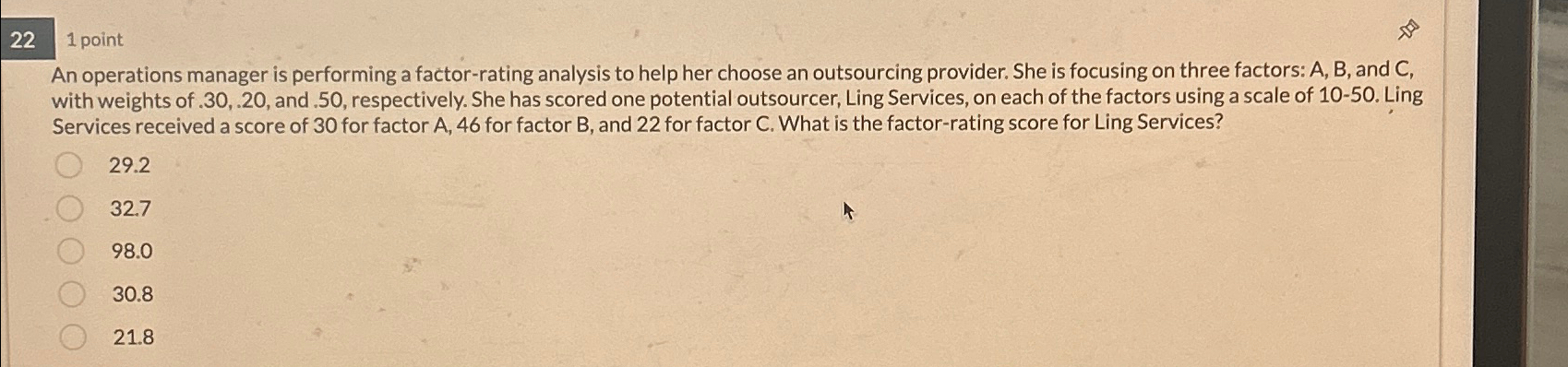 Solved 221 ﻿pointAn operations manager is performing a | Chegg.com
