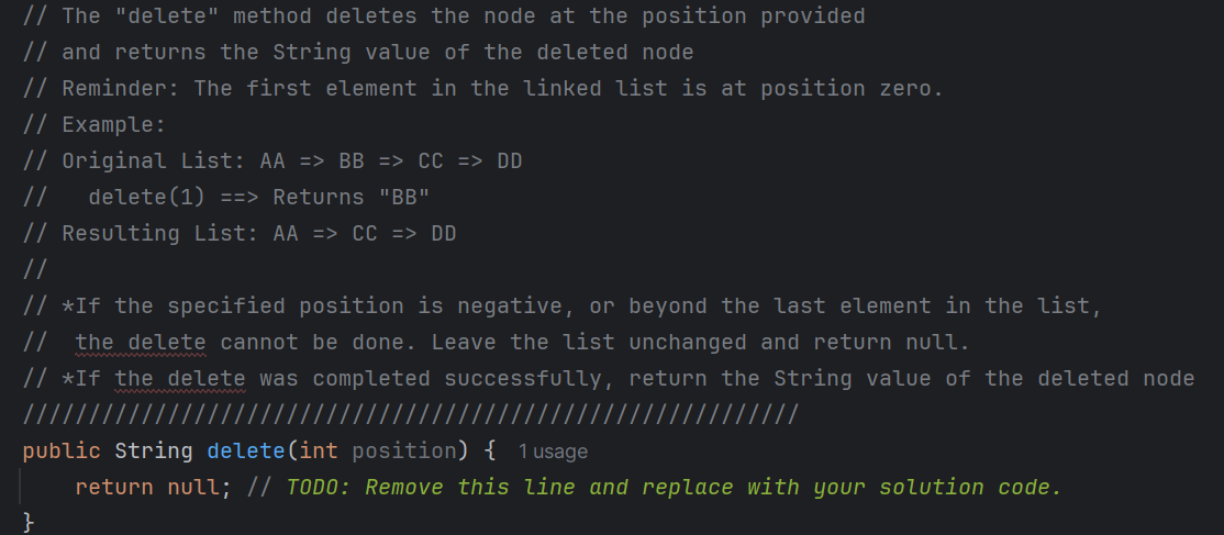 Solved // ﻿and returns the String value of the deleted | Chegg.com