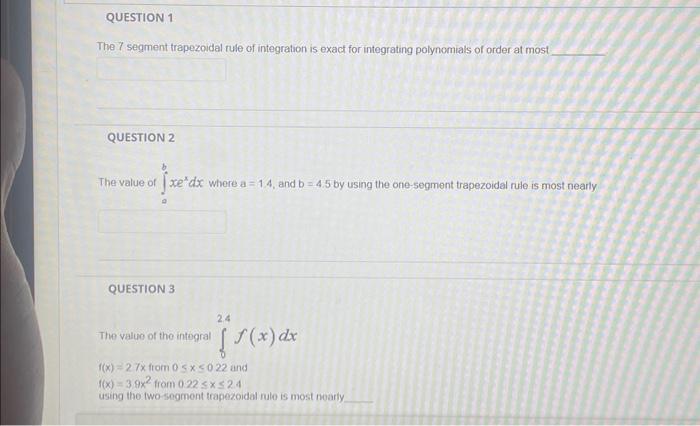 Solved The 7 segment trapezoidal rule of integration is | Chegg.com