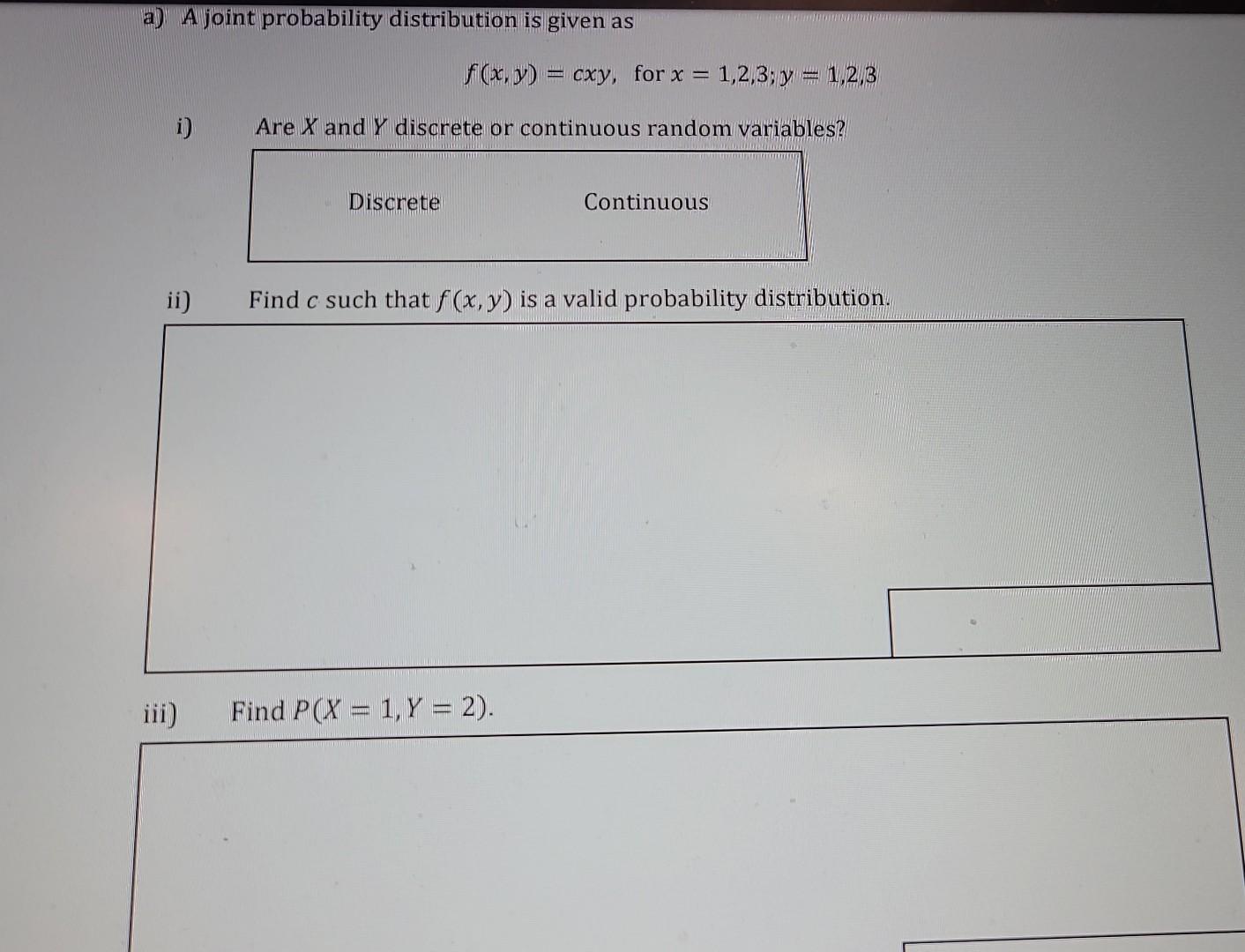 Solved a) A joint probability distribution is given as | Chegg.com
