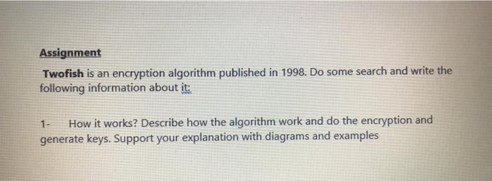 Solved Assignment Twofish is an encryption algorithm | Chegg.com