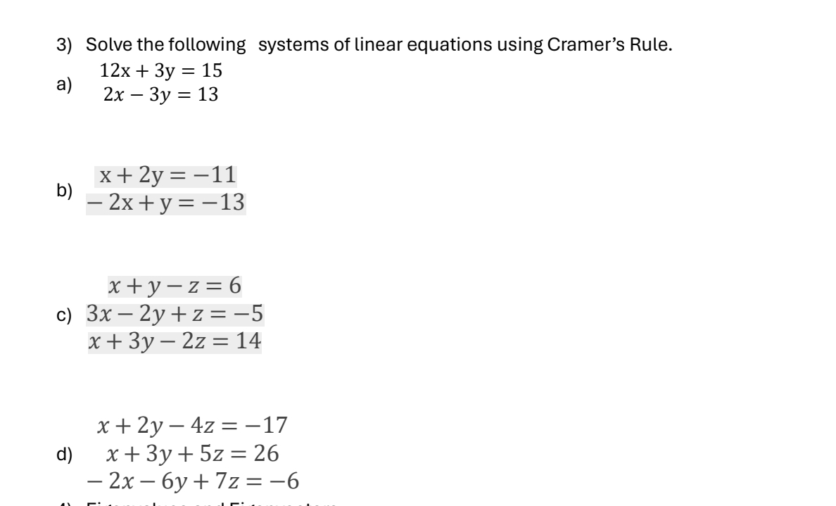Solved Solve the following systems of linear equations using | Chegg.com