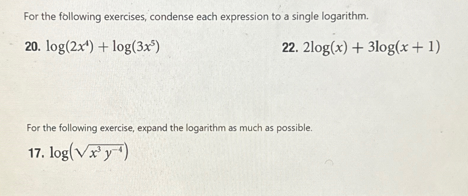 Solved For the following exercises, condense each expression | Chegg.com