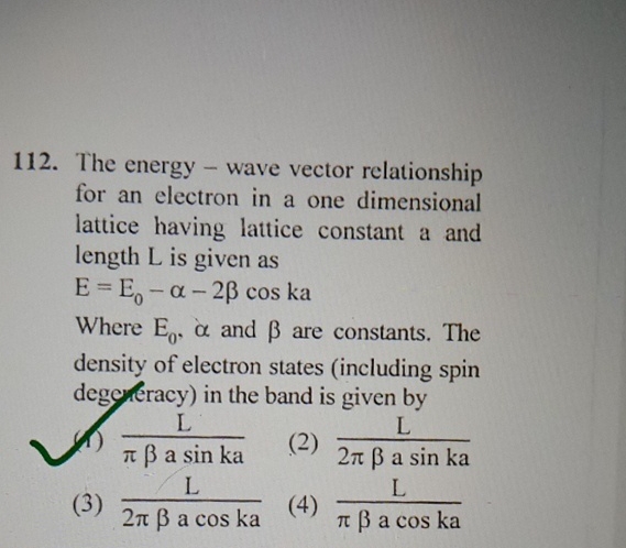 The energy - ﻿wave vector relationship for an | Chegg.com