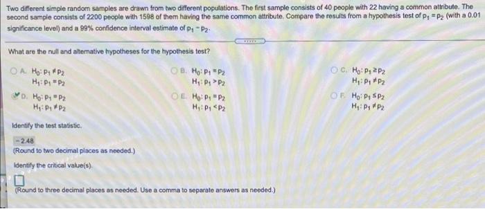 Solved Two different simple random samples are drawn from | Chegg.com