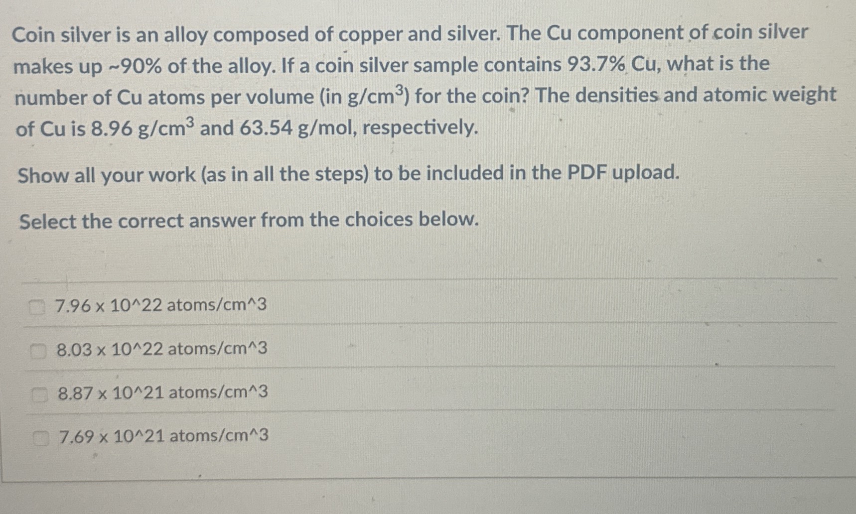 Solved Coin silver is an alloy composed of copper and | Chegg.com