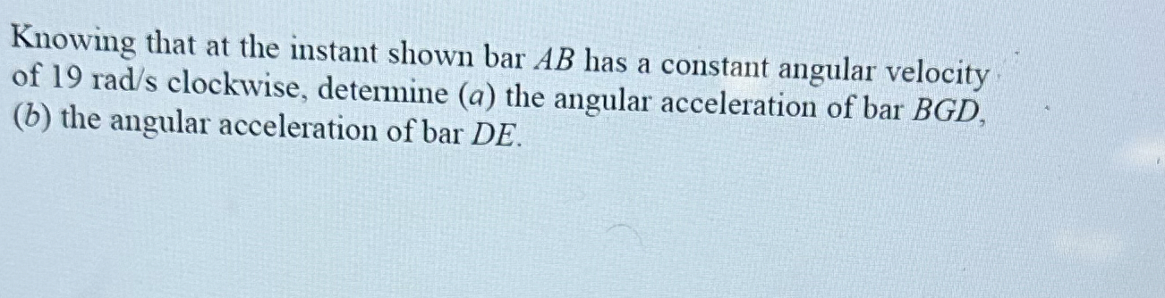 Knowing that at the instant shown bar AB ﻿has a | Chegg.com