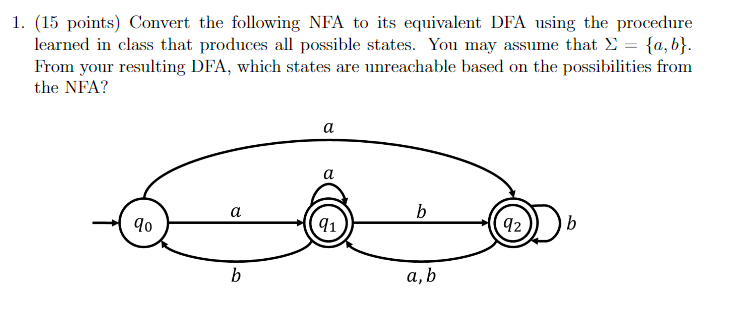 Solved (15 ﻿points) ﻿Convert the following NFA to its | Chegg.com
