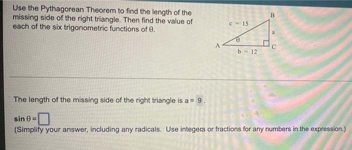 Solved Use the Pythagorean Theorem to find the length of the | Chegg.com