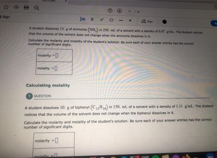 Solved Sign [Ab x v . sign N A student dissolves 13. g of | Chegg.com