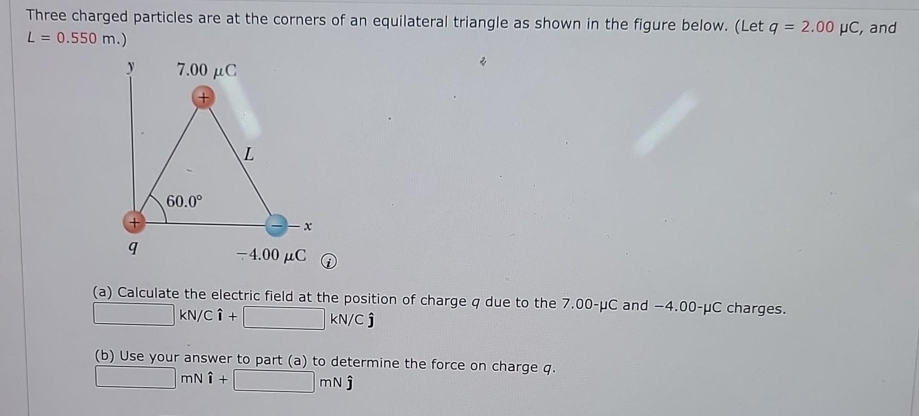 Solved Three charged particles are at the corners of an | Chegg.com