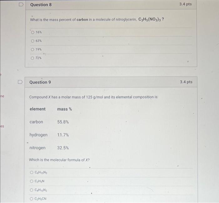 Solved What is the mass percent of carbon in a molecule of | Chegg.com