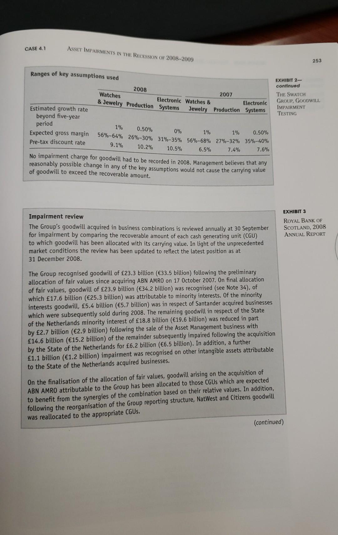 CASE 4.1 ASSET IMPAIRMENTS IN THE RECESSION OF | Chegg.com