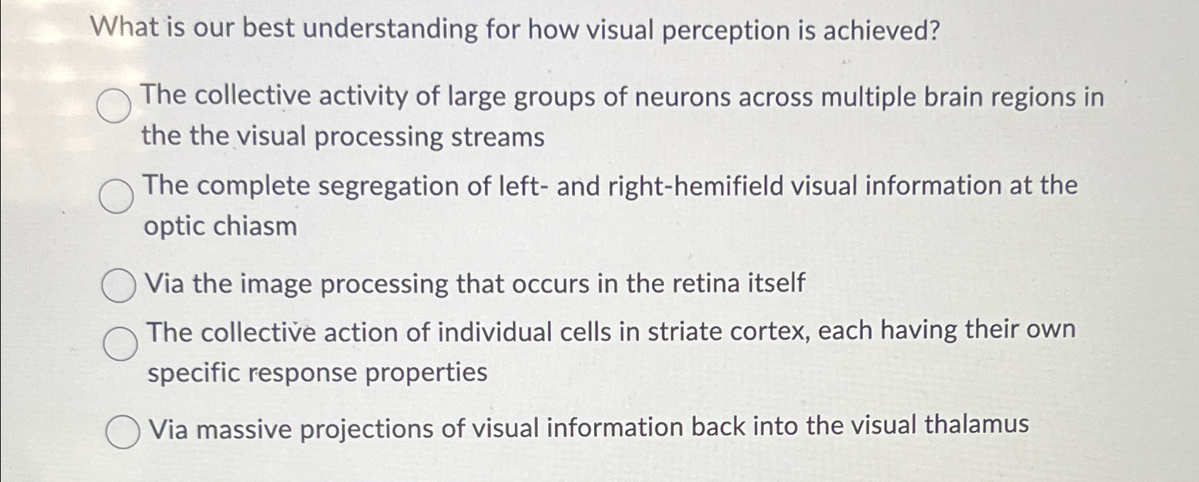 Solved What is our best understanding for how visual | Chegg.com