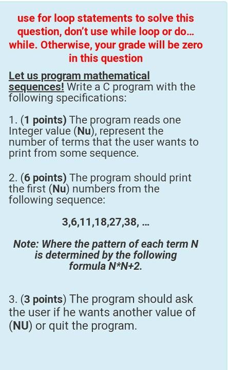 Solved use for loop statements to solve this question, don't | Chegg.com