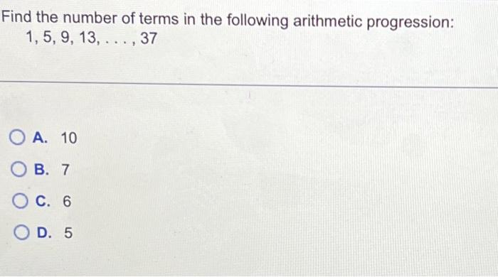 Solved Find the number of terms in the following arithmetic | Chegg.com