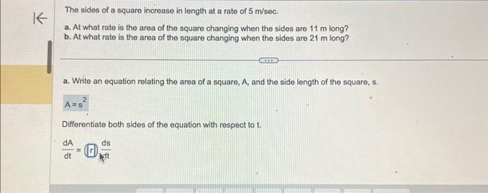 Solved The sides of a square increase in length at a rate of | Chegg.com