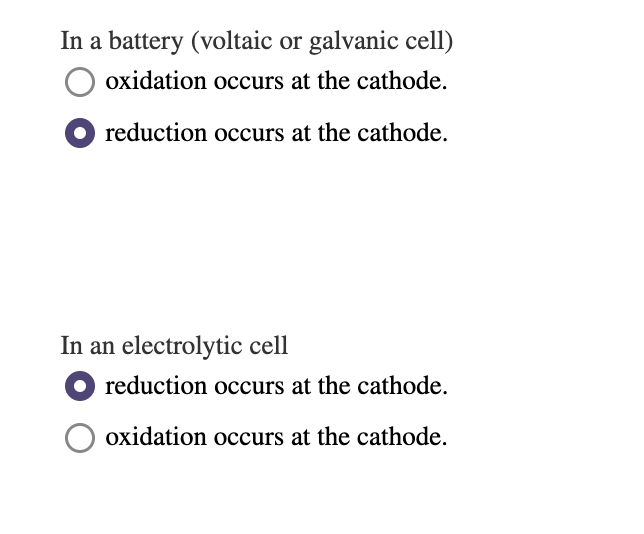 Solved In a battery (voltaic or galvanic cell) ﻿oxidation | Chegg.com