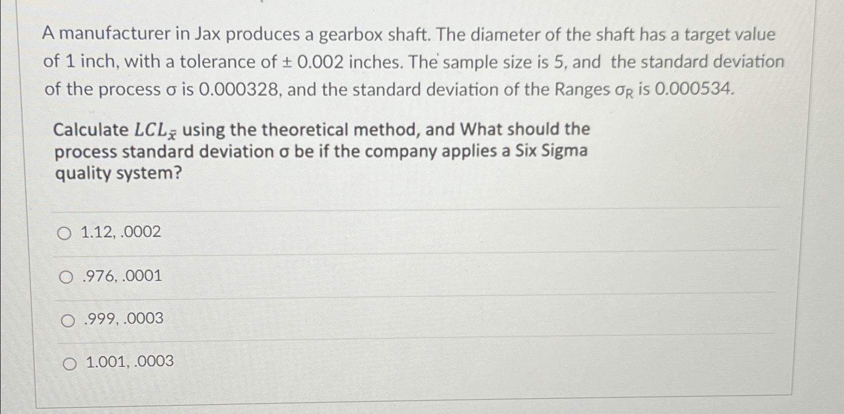 Solved A manufacturer in Jax produces a gearbox shaft. The | Chegg.com