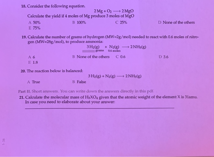 Solved 18. Consider the following equation. 2 Mg + O2 +2 Mgo | Chegg.com
