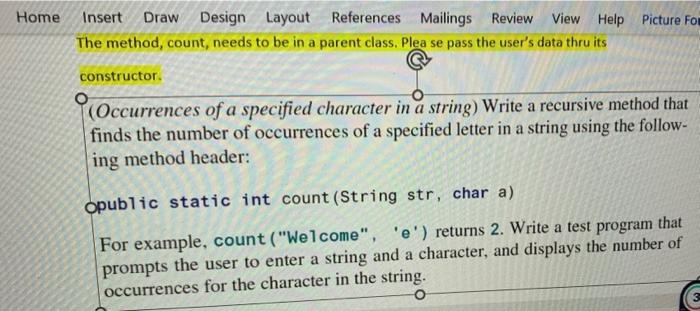 Solved (Occurrences of a specified character in a string) | Chegg.com
