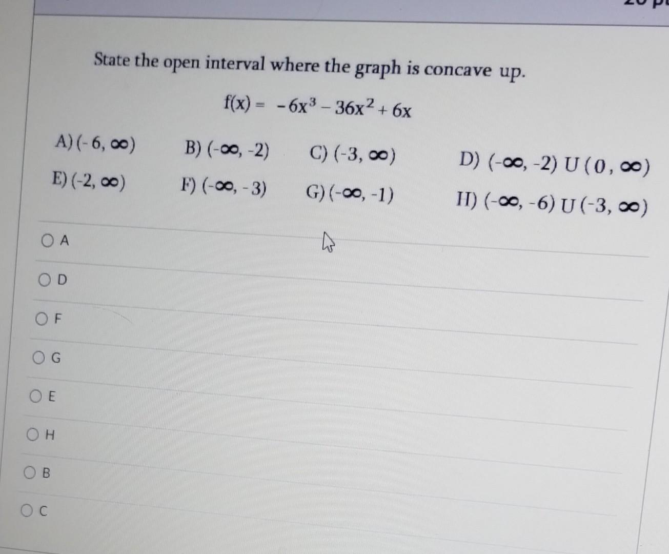 Solved State the open interval where the graph is concave | Chegg.com