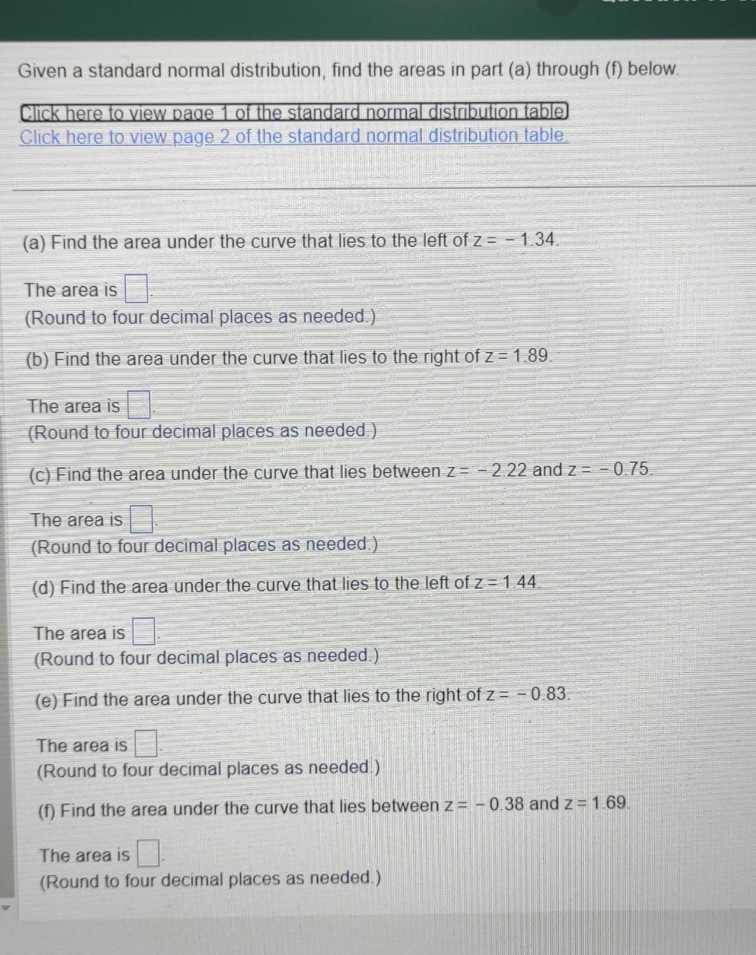 Solved Standard Normal Distribution Table (Page 2) Standard | Chegg.com