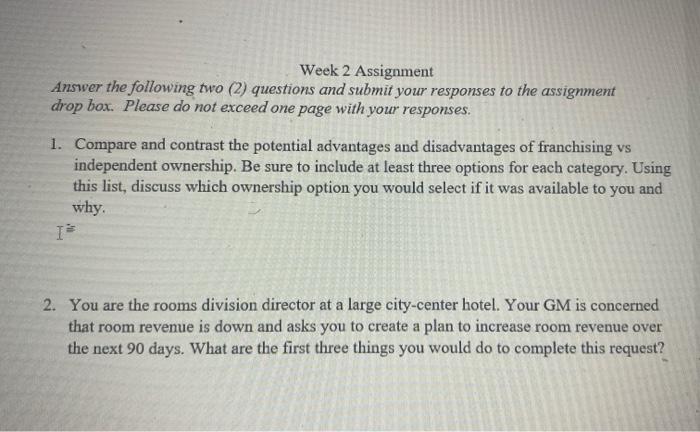 Solved Week 2 Assignment Answer the following two (2) | Chegg.com