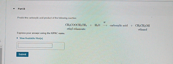 Solved Part BPredict the carboxylic acld product of the | Chegg.com