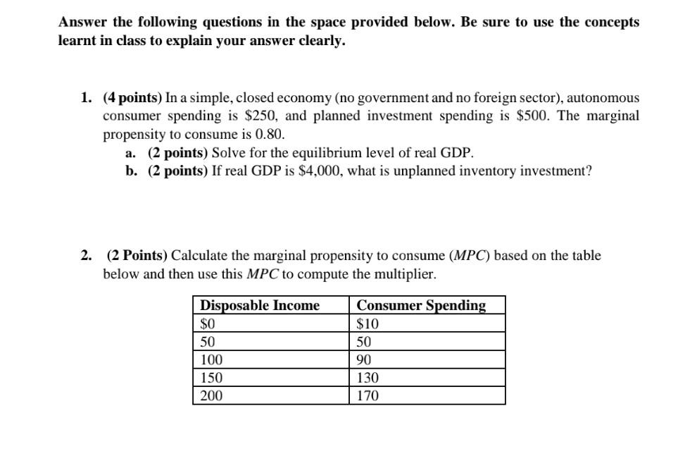 Solved Answer the following questions in the space provided | Chegg.com