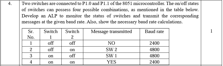 Solved \table[[4.,\table[[Two switches are connected to P1.0 | Chegg.com