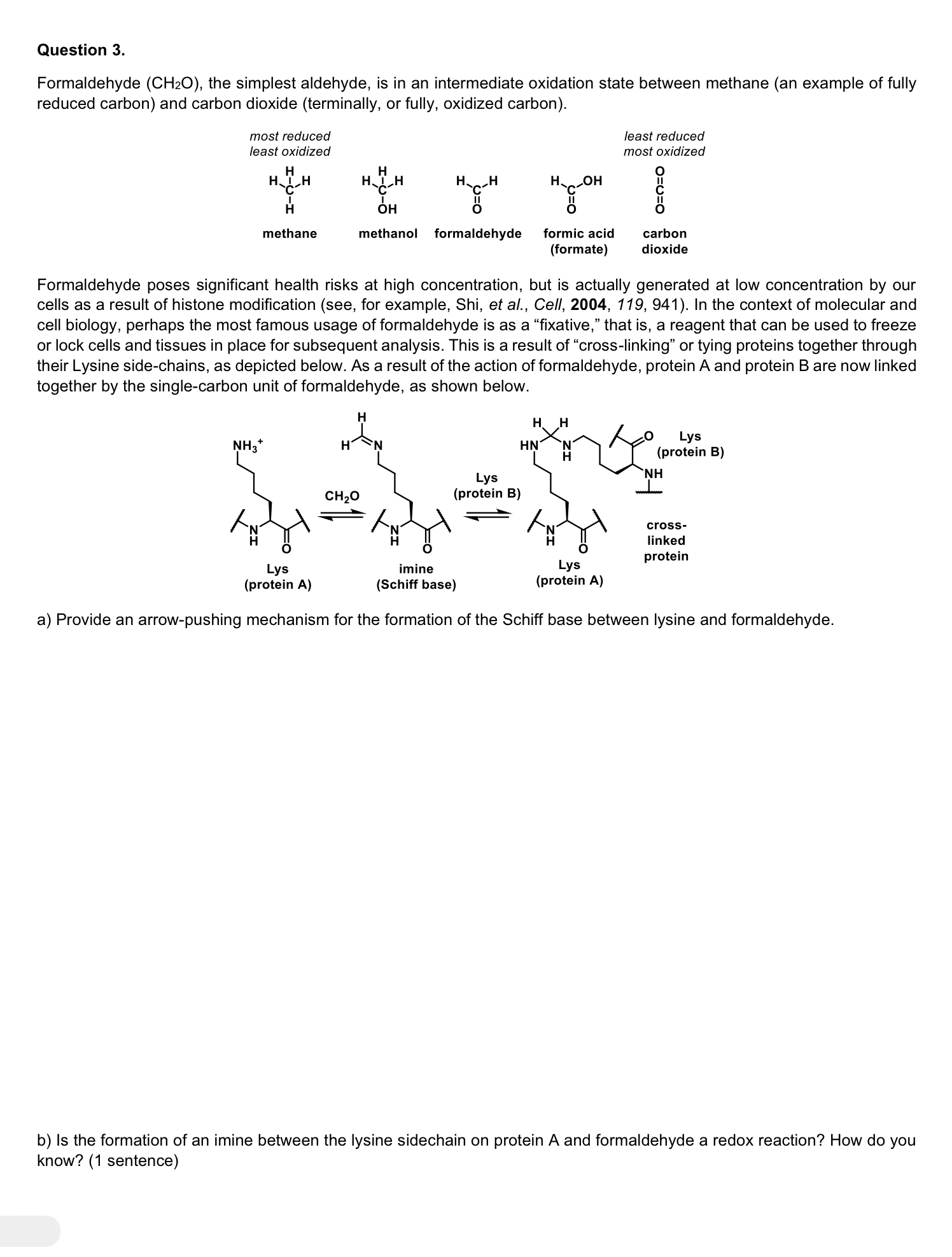 Solved Question 3.Formaldehyde ), ﻿the simplest aldehyde, | Chegg.com