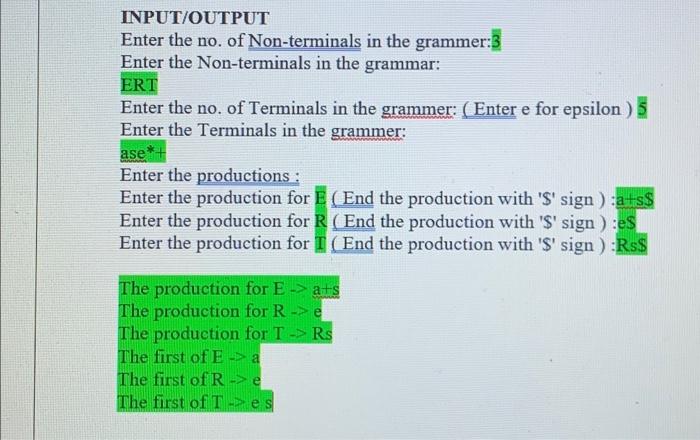 Solved INPUT/OUTPUT Enter the no. of Non-terminals in the | Chegg.com