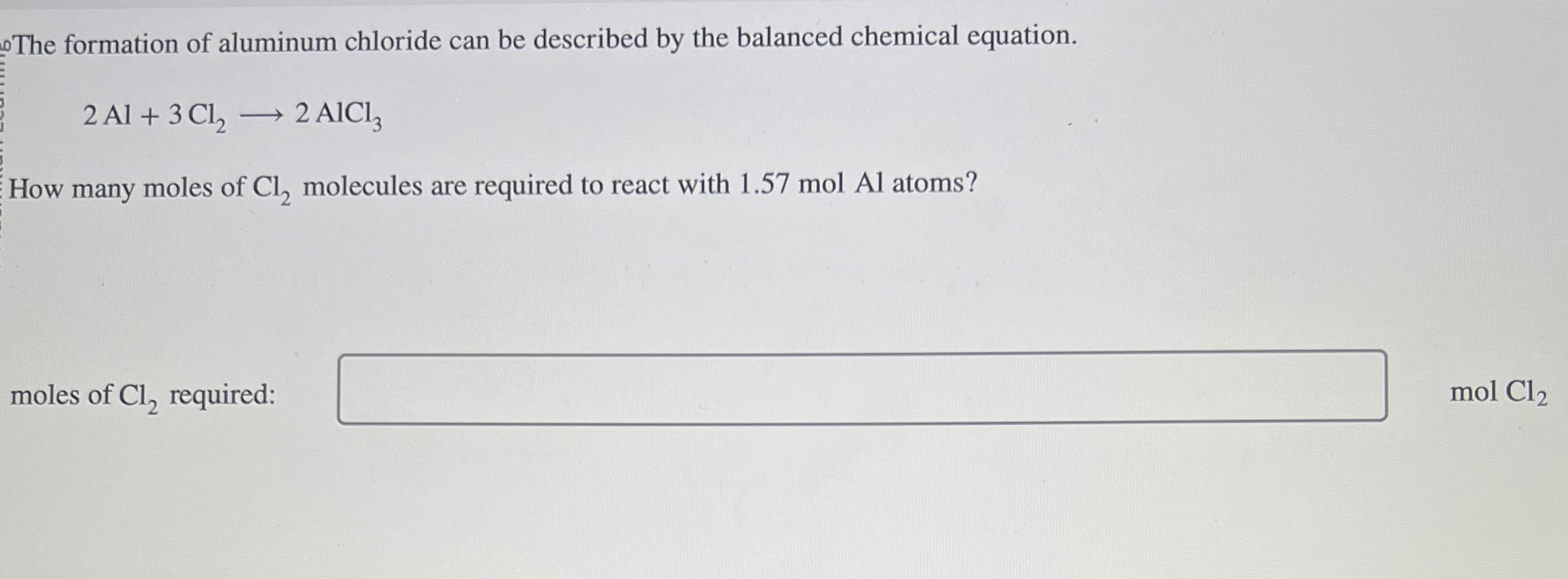 Solved The formation of aluminum chloride can be described | Chegg.com