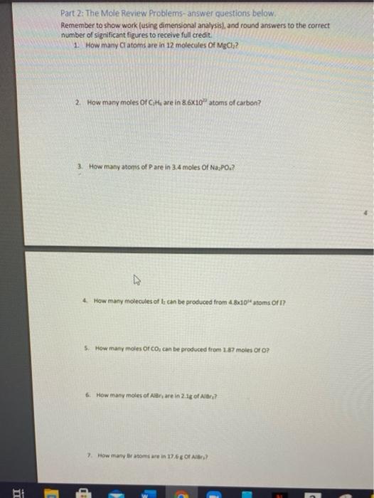 Solved Part 2: The Mole Review Problems-answer questions | Chegg.com