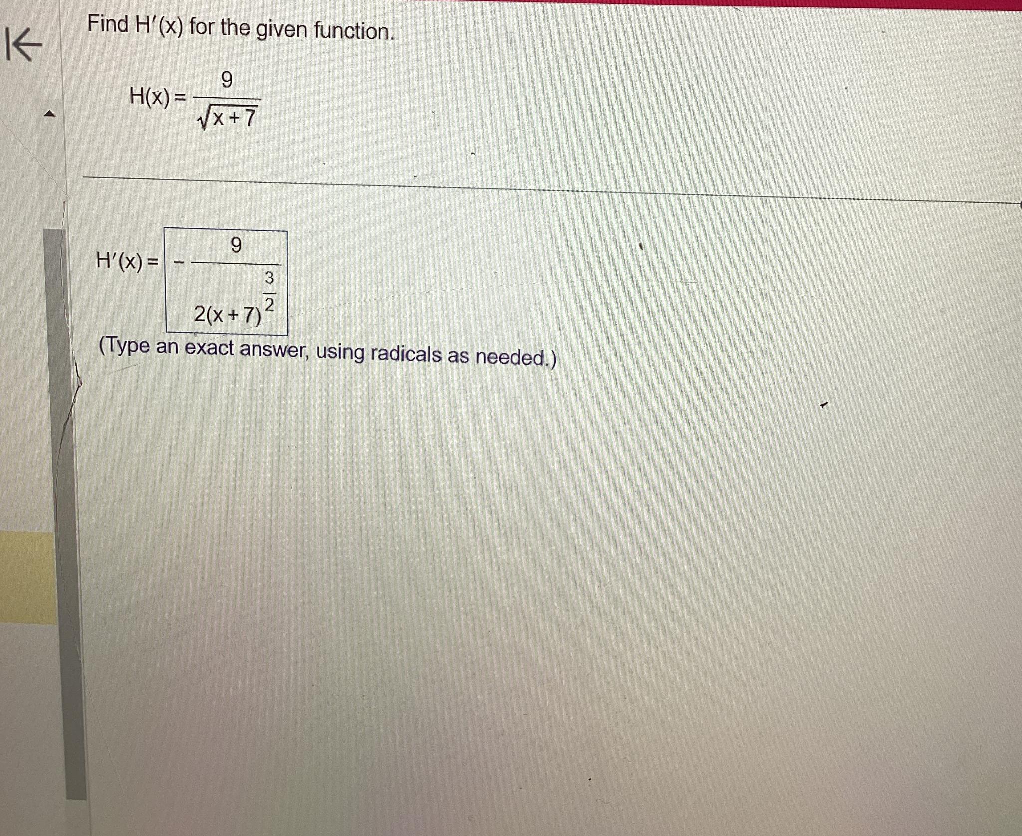 Solved Find H'(x) ﻿for the given | Chegg.com