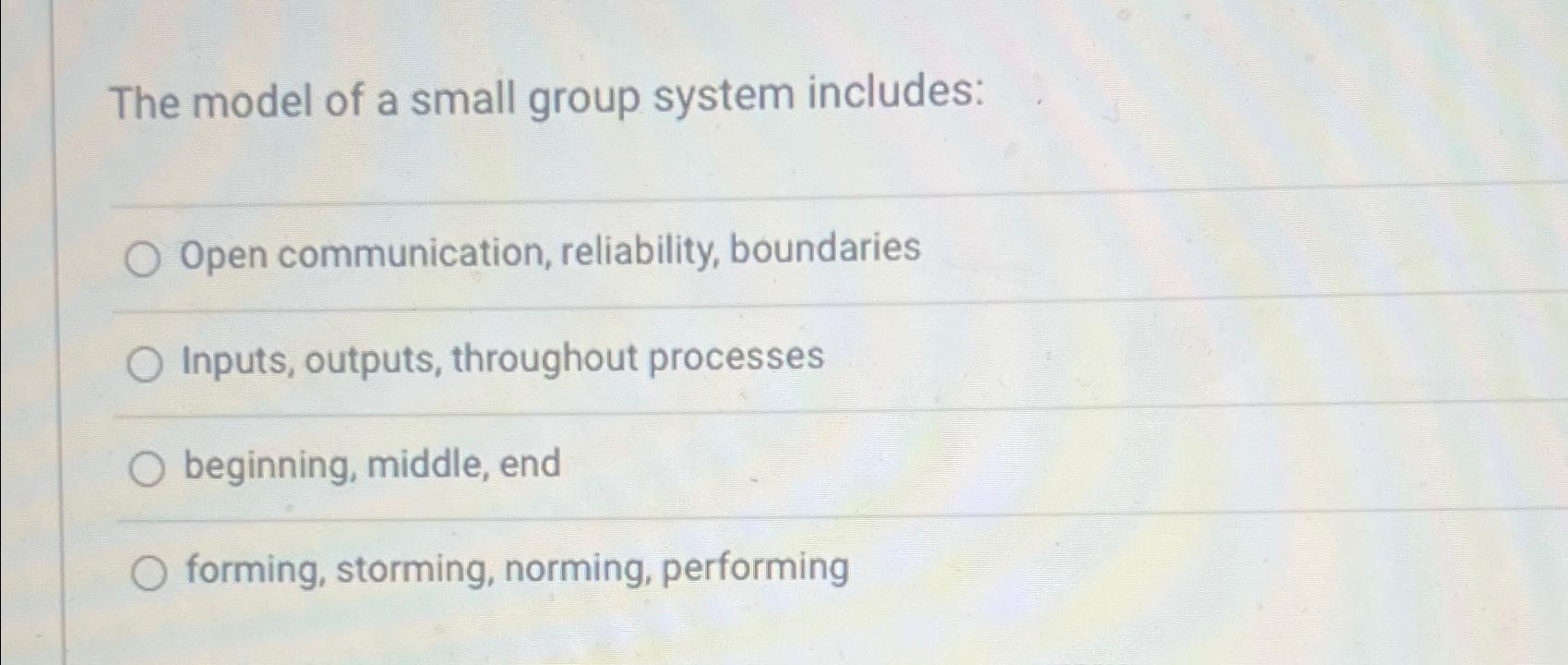 Solved The model of a small group system includes:Open | Chegg.com
