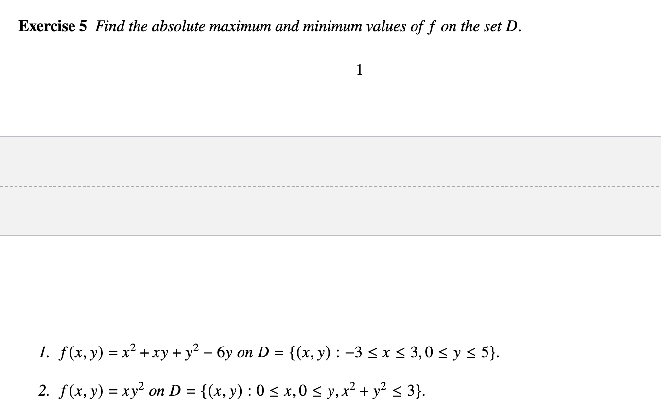 Exercise 5 ﻿Find the absolute maximum and minimum | Chegg.com