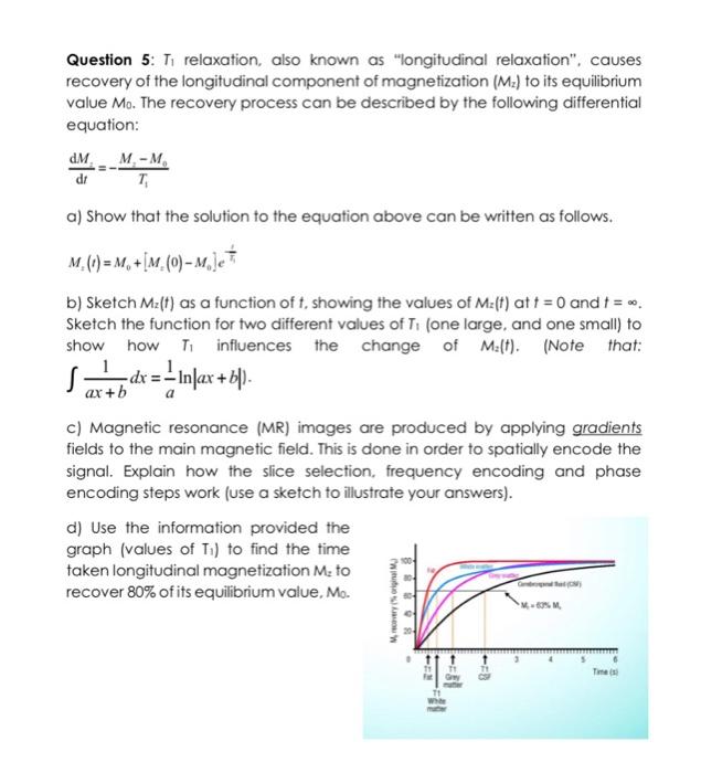 Question 5: T1 relaxation, also known as | Chegg.com